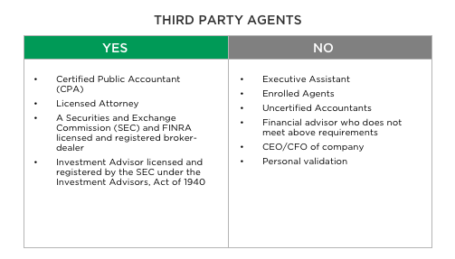 What third party agents are appropriate to confirm my accreditation?